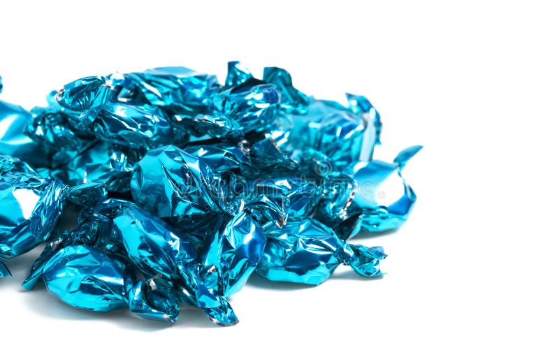 Pile of Blue Wrapped Candy Isolated on a White Background Stock Image ...