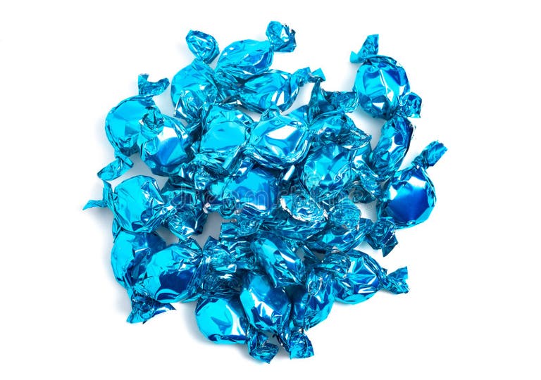 Pile of Blue Wrapped Candy Isolated on a White Background Stock Image ...