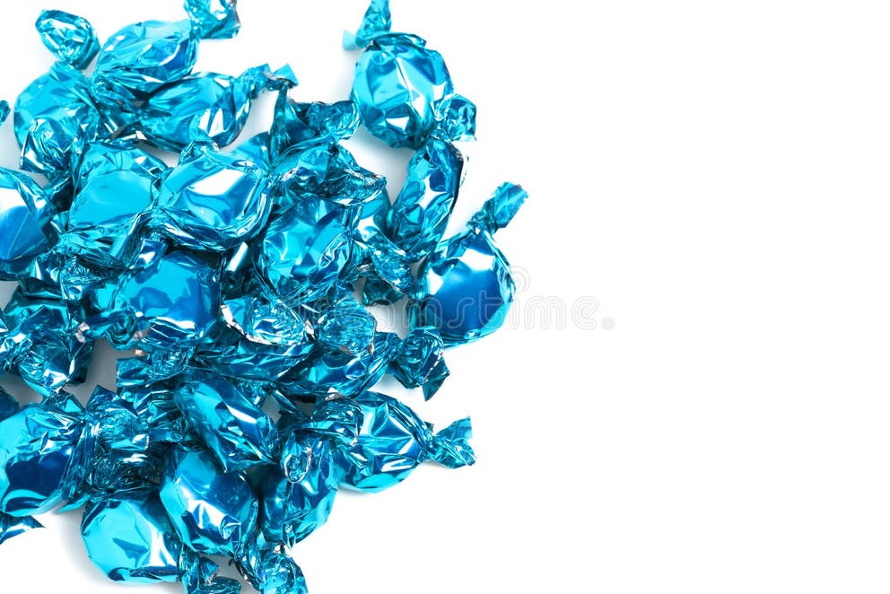 Pile of Blue Wrapped Candy Isolated on a White Background Stock Image ...