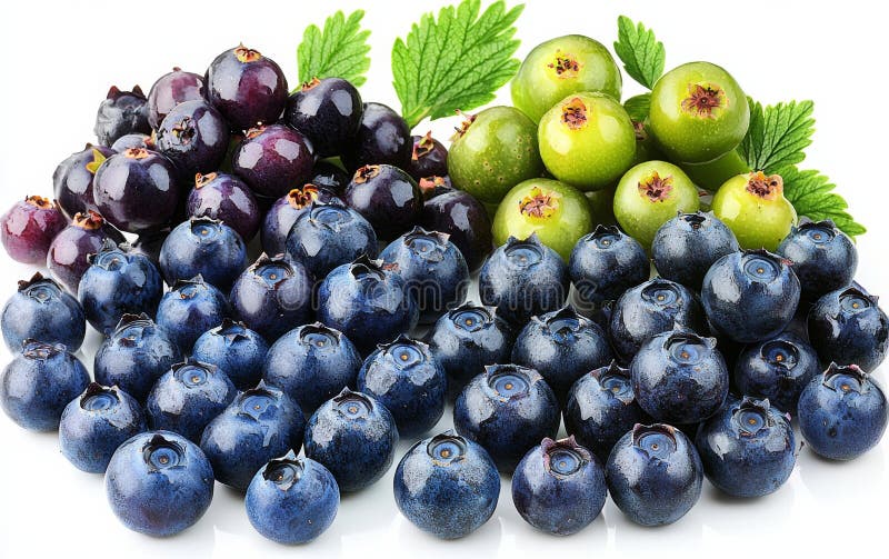 Pile of Blueberries and Green Berries Composition, Isolated on White ...