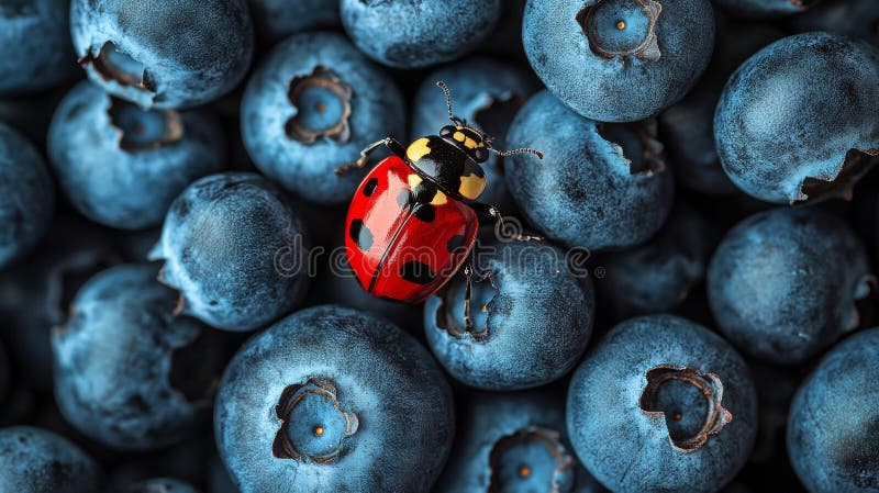 On a Pile of Blueberries Sits a Ladybug, Distinguishable by Its Black ...