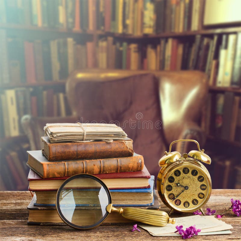 Books with clock stock image. Image of education, knowledge - 24263191