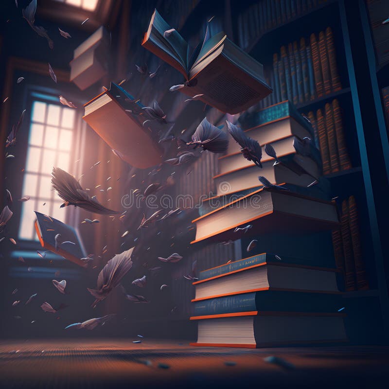 Books Flying in the Sky, Vector Illustration, No Gradients. Generative ...