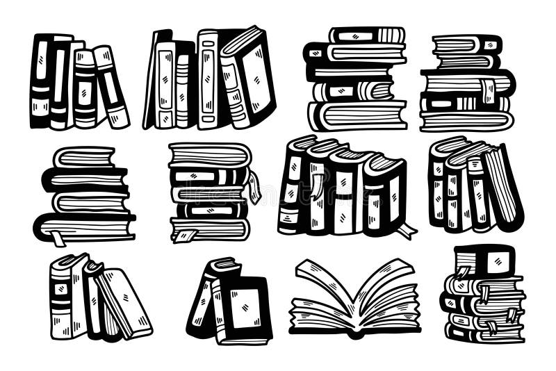 Pile of Books Illustration in Line Style Stock Vector - Illustration of ...