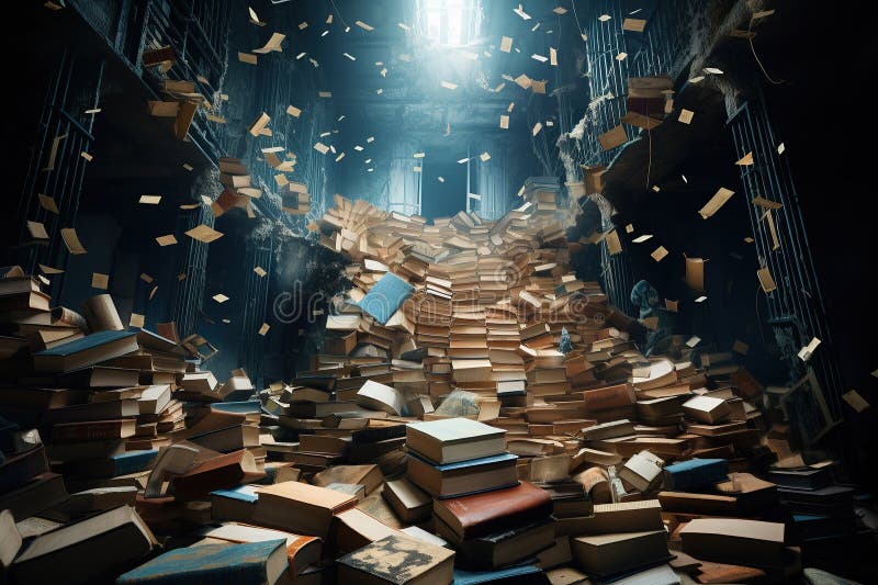 A Pile of Books in a Library in a Magical Setting, Pages of Books ...