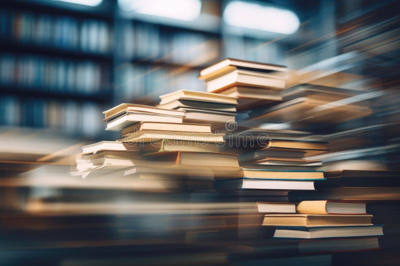Pile of Books in Library with Motion Blur Background, Education Concept ...