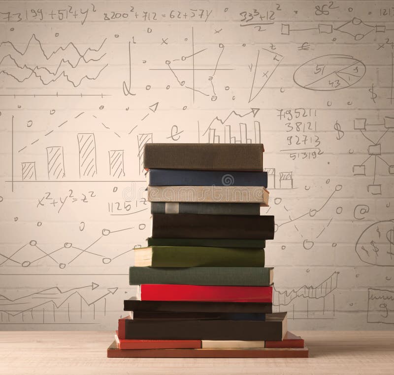 A Pile of Books with Math Formulas Written in Doodle Style Stock Image ...
