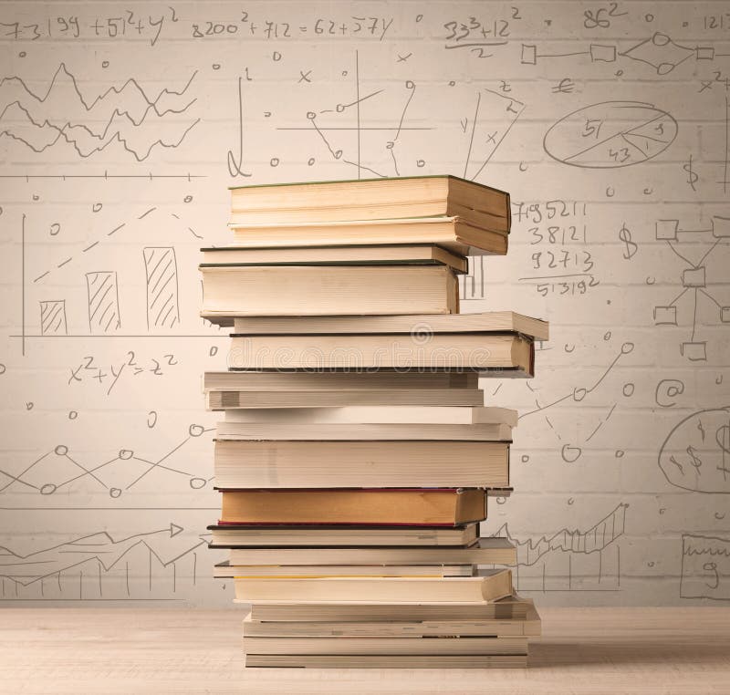 A Pile of Books with Math Formulas Written in Doodle Style Stock ...