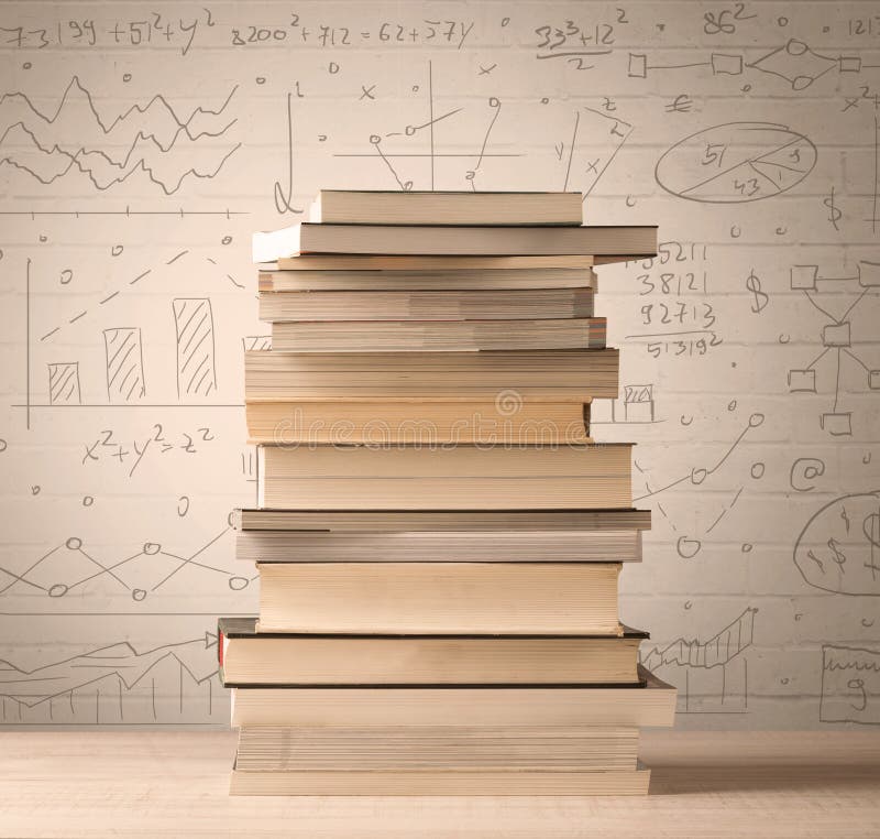 A Pile of Books with Math Formulas Written in Doodle Style Stock ...