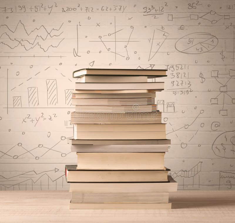 A Pile of Books with Math Formulas Written in Doodle Style Stock ...