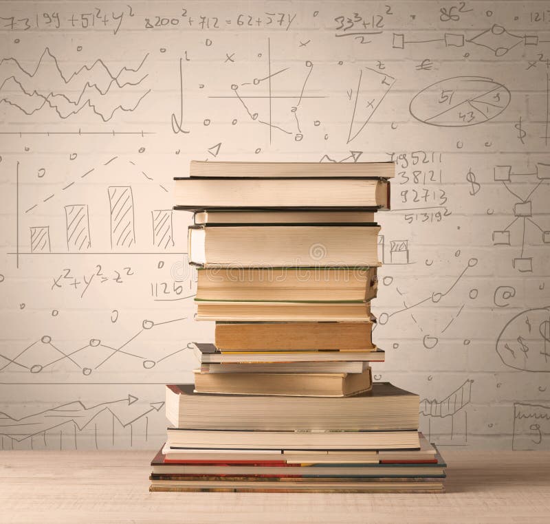 A Pile of Books with Math Formulas Written in Doodle Style Stock ...