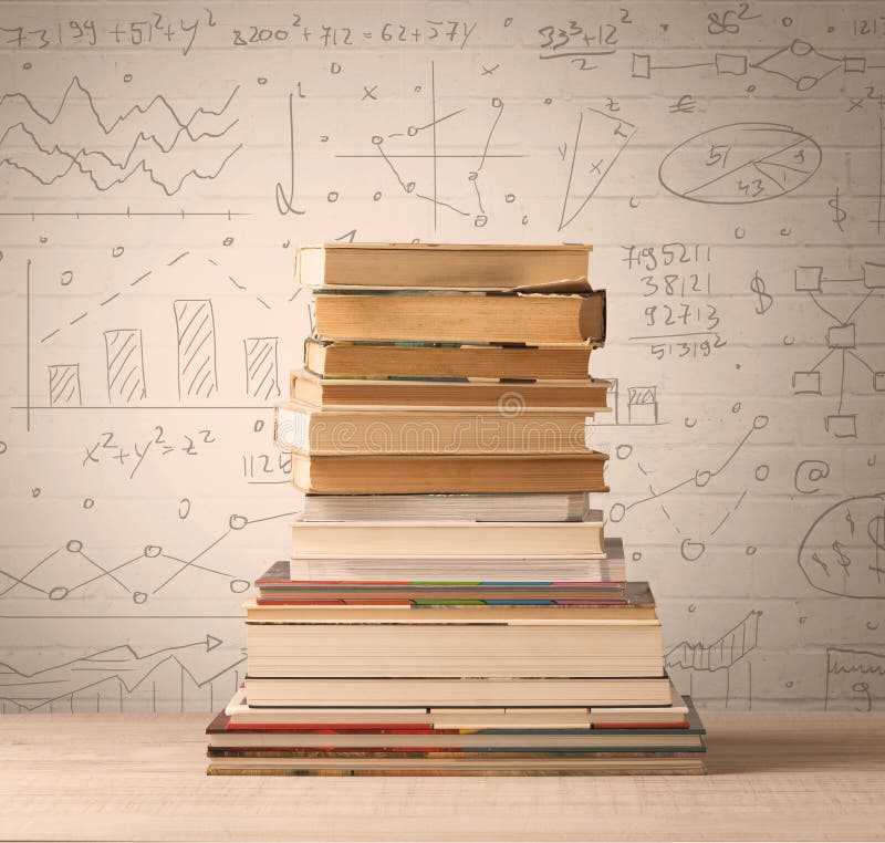 A Pile of Books with Math Formulas Written in Doodle Style Stock Image ...