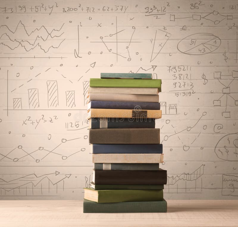 A Pile of Books with Math Formulas Written in Doodle Style Stock Image ...