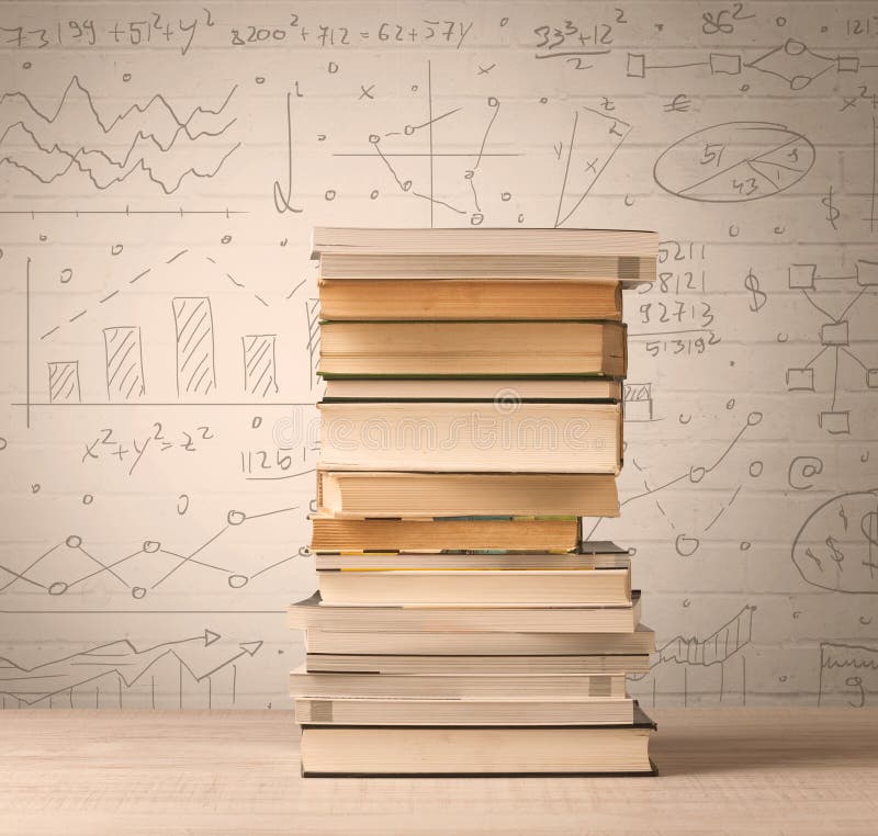 A Pile of Books with Math Formulas Written in Doodle Style Stock Image ...