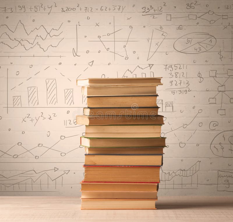 A Pile of Books with Math Formulas Written in Doodle Style Stock Image ...