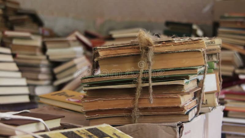 Pile of Books Scattered on the Floor in the Library Stock Footage ...