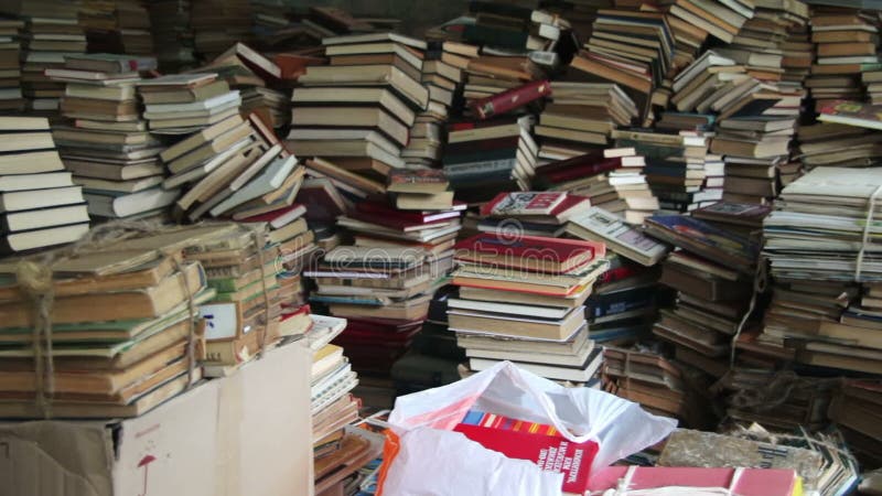 Pile of Books Scattered on the Floor in the Library Stock Footage ...