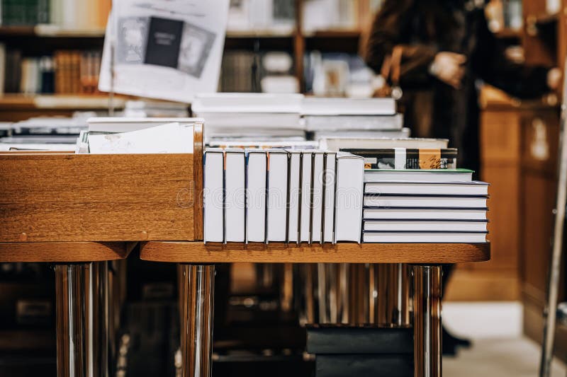 Pile of Books on Table in Book Store, Library. Education, Study ...