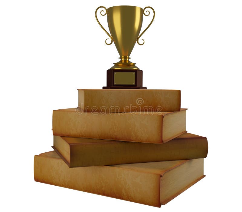Pile of books with trophy stock illustration. Illustration of degree ...