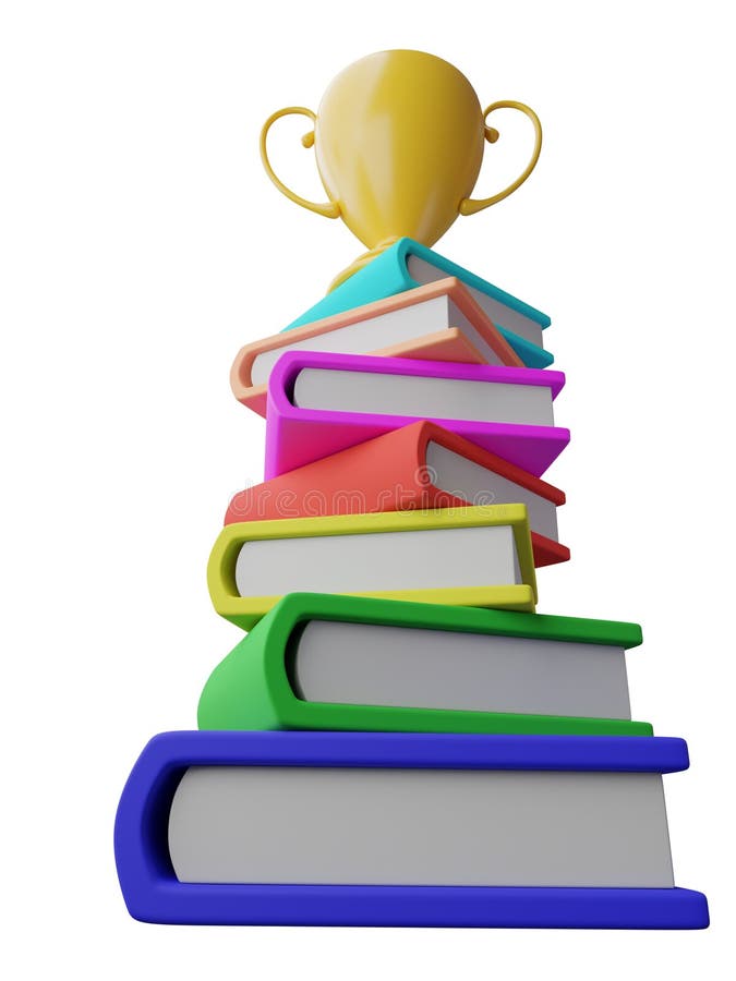Pile of books with trophy stock illustration. Illustration of ...