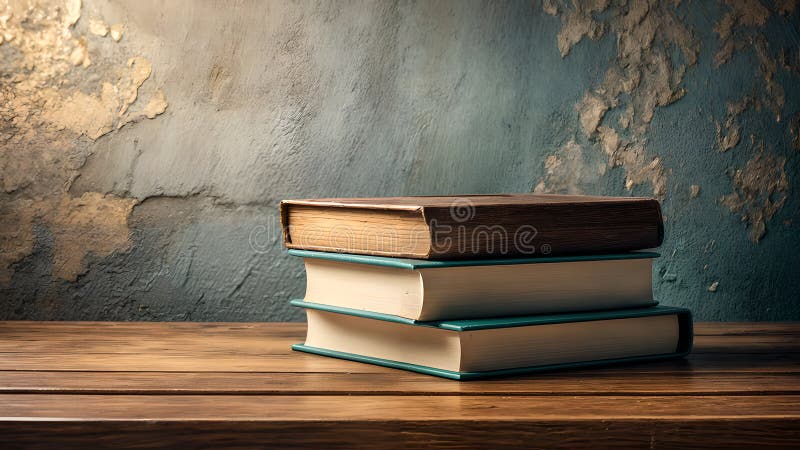 Pile of Books on a Wooden Surface with a Rustic, Weathered Wall ...