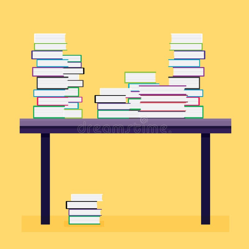 Pile of Books on a Wooden Table. Stock Vector - Illustration of wooden ...
