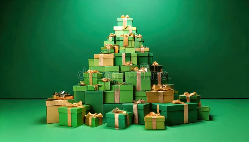 Pile of Boxes Containing Green and Gold Gift Boxes Mixed with Amazon ...
