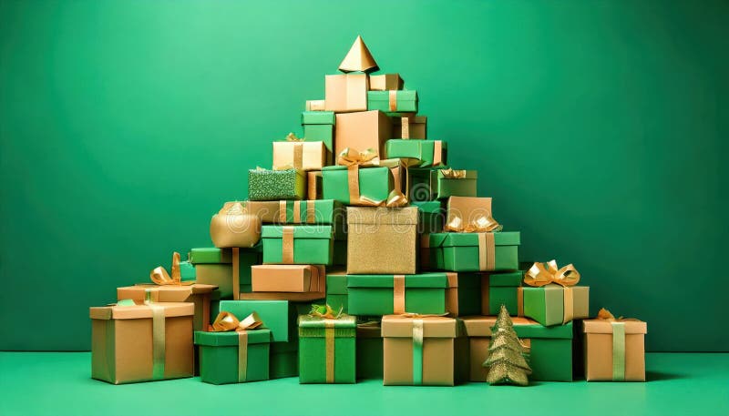 Pile of Boxes Containing Green and Gold Gift Boxes Mixed with Amazon ...