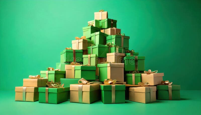 Pile of Boxes Containing Green and Gold Gift Boxes Mixed with Amazon ...