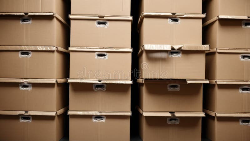 A Pile of Boxes Stacked on Top of Each Other in a Warehouse Stock Image ...