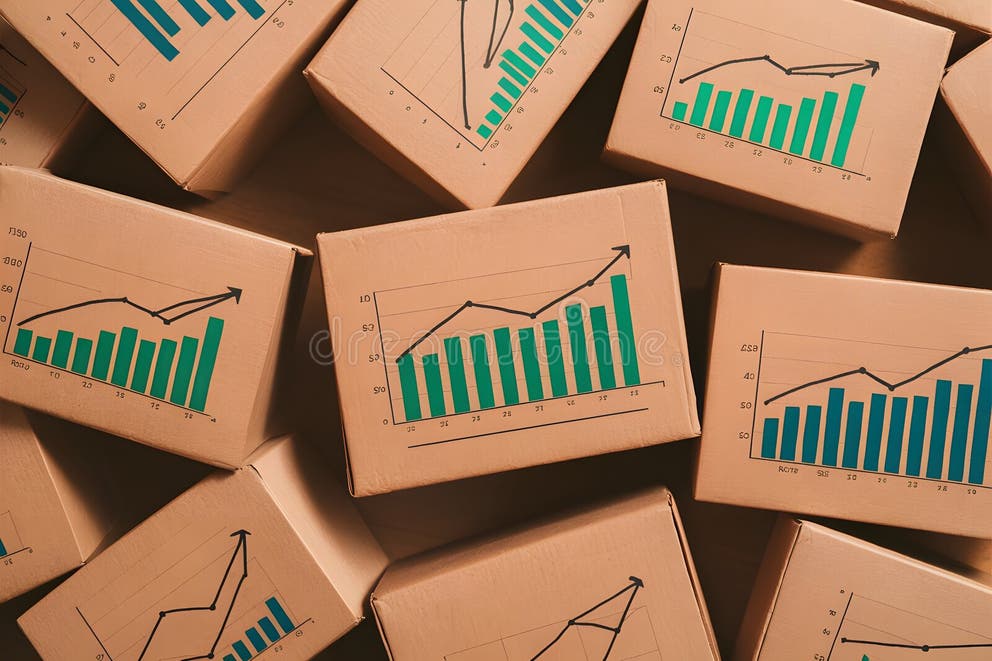 Pile of Boxes with Statistical Graphs, Representing Economic Growth ...