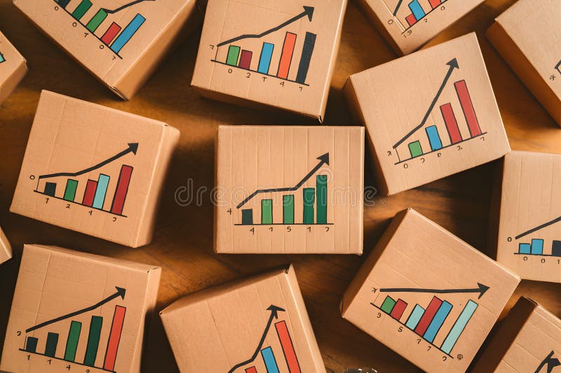 Pile of Boxes with Statistical Graphs, Representing Economic Growth ...