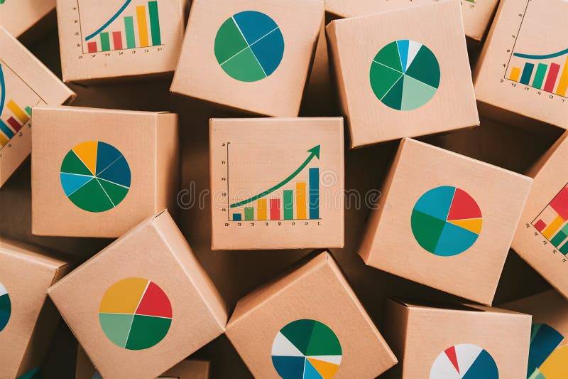 Pile of Boxes with Statistical Graphs, Representing Economic Growth ...