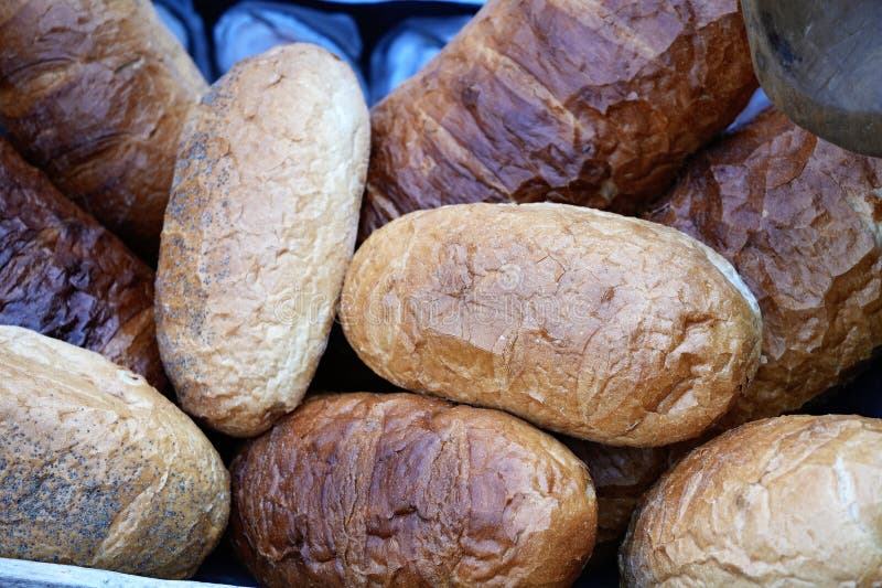 Pile of Bread Baked in Close-up Stock Photo - Image of beautiful, food ...