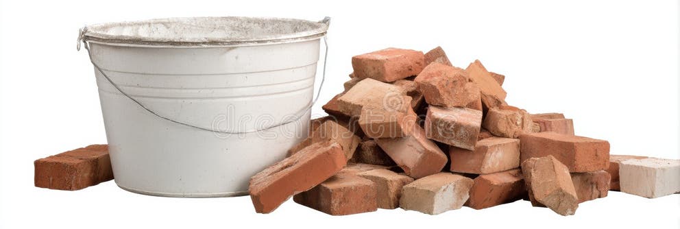 Construction Materials on Building Site with Pile of Bricks and Mortar ...
