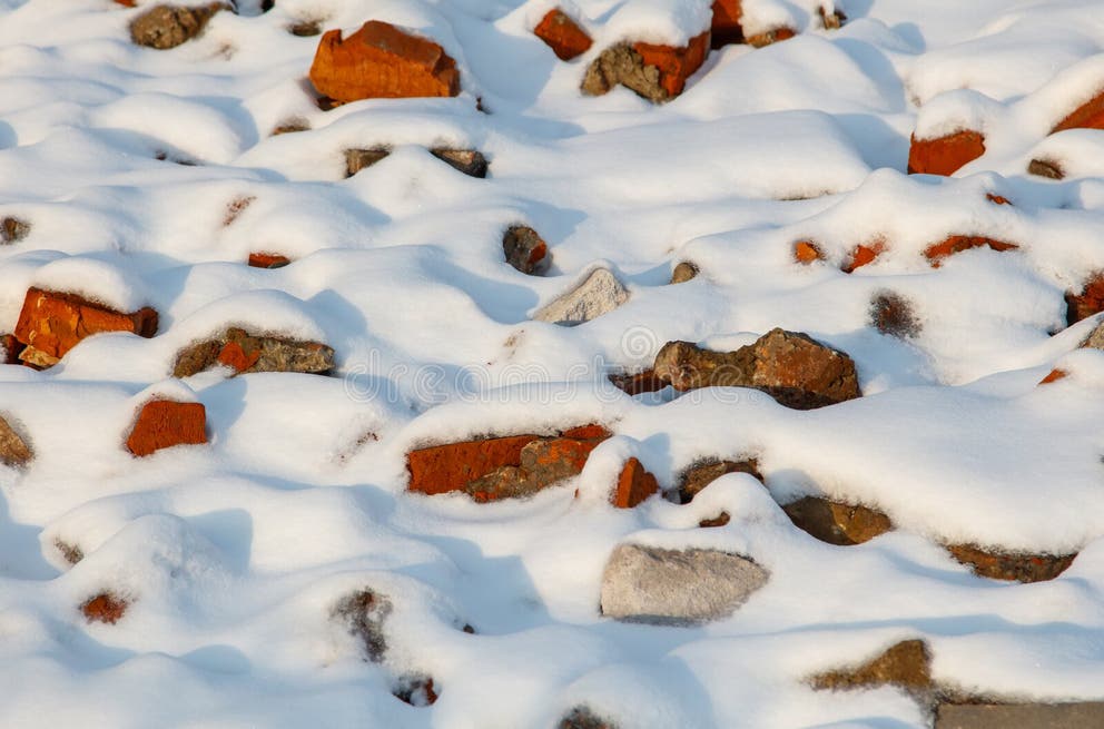 A Pile of Bricks Covered in Snow Stock Image - Image of pattern ...