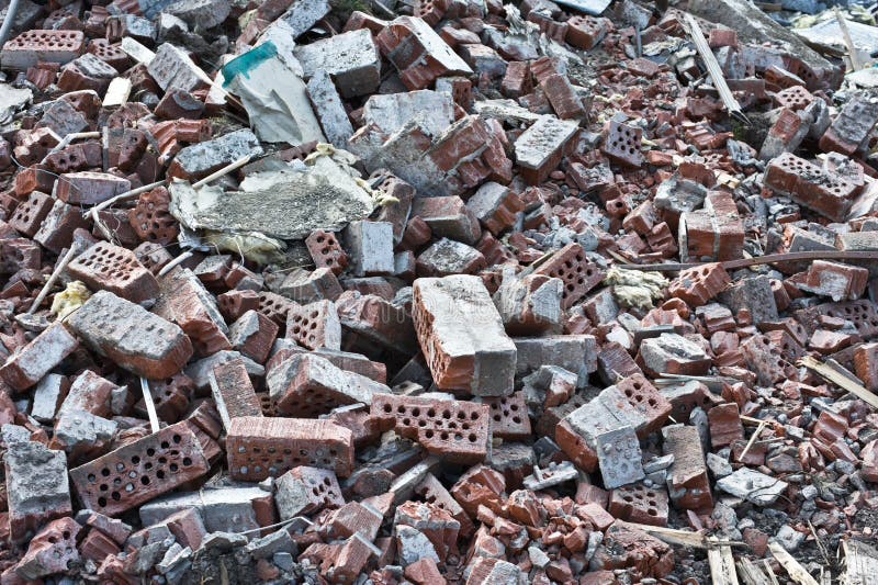Pile of Bricks Debris at a Building Demolition Site Stock Photo - Image ...