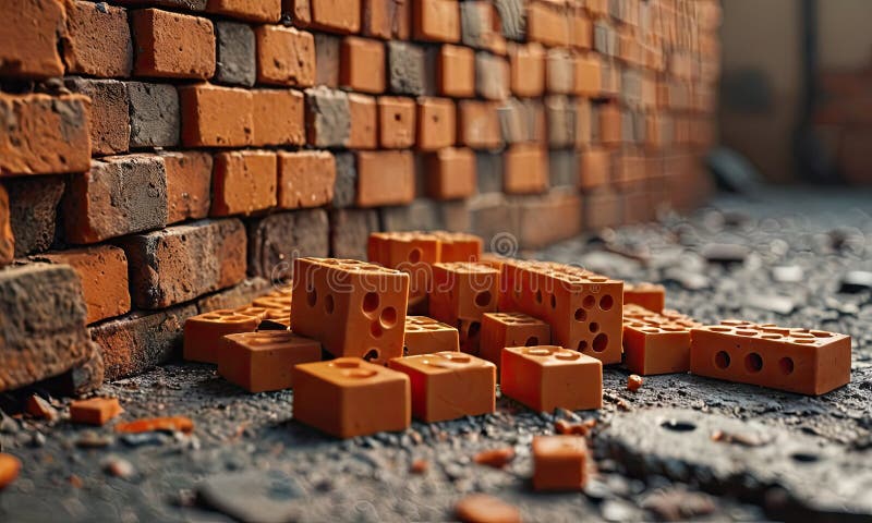 A Pile of Bricks is on the Ground, with Some Bricks Laying on Top of ...