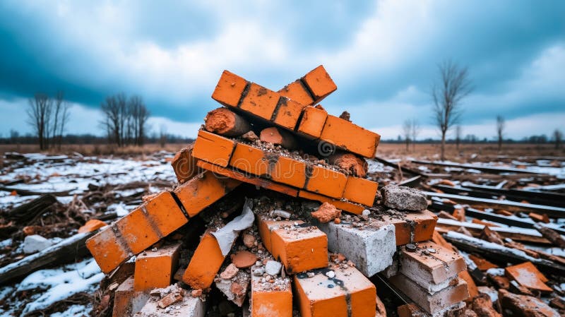 A Pile of Bricks Sitting on Top of a Pile of Rubble Stock Photo - Image ...