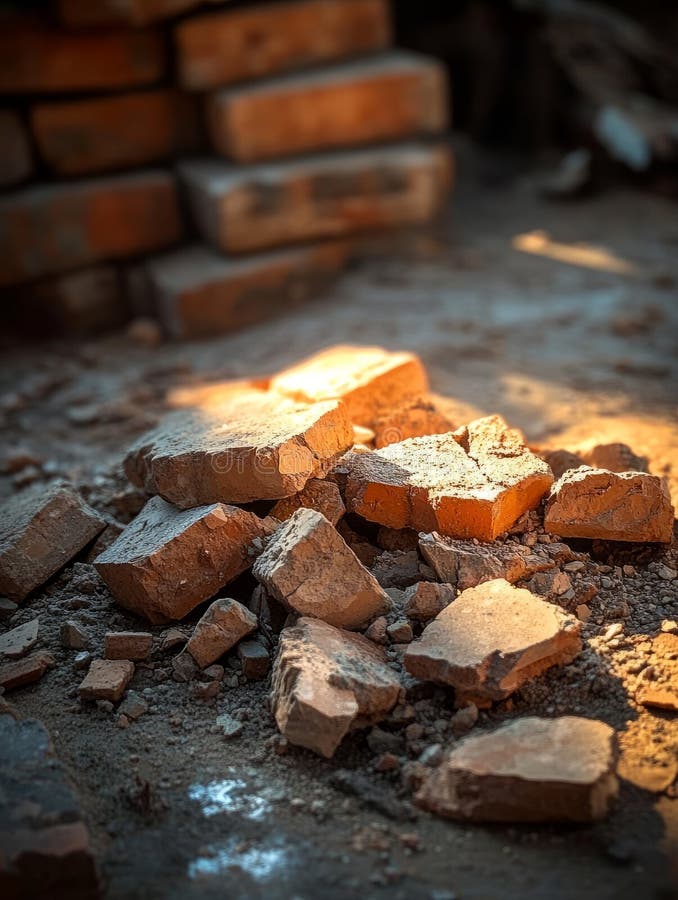 Pile of Broken Bricks in Sunlight on a Construction Site. Stock Image ...