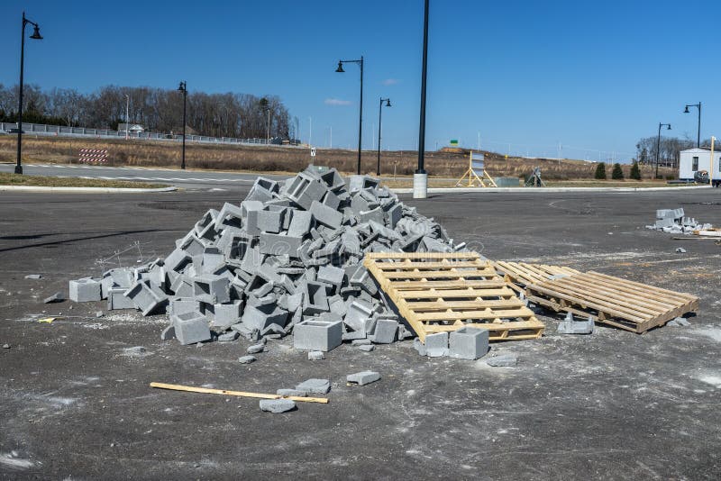 Pile of Broken Cinder Blocks at Industrial Construction Site Stock ...
