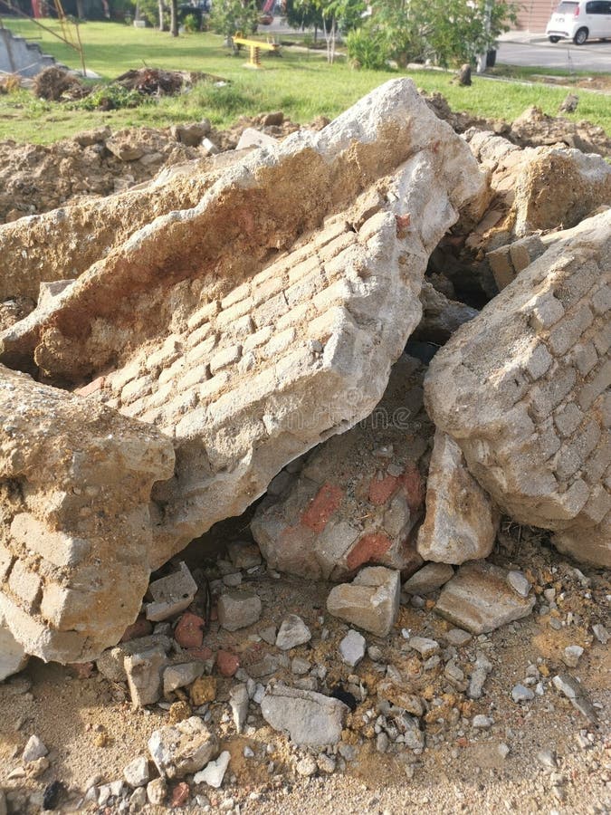 Pile of Broken Concrete Slab by the Roadside Stock Photo - Image of ...