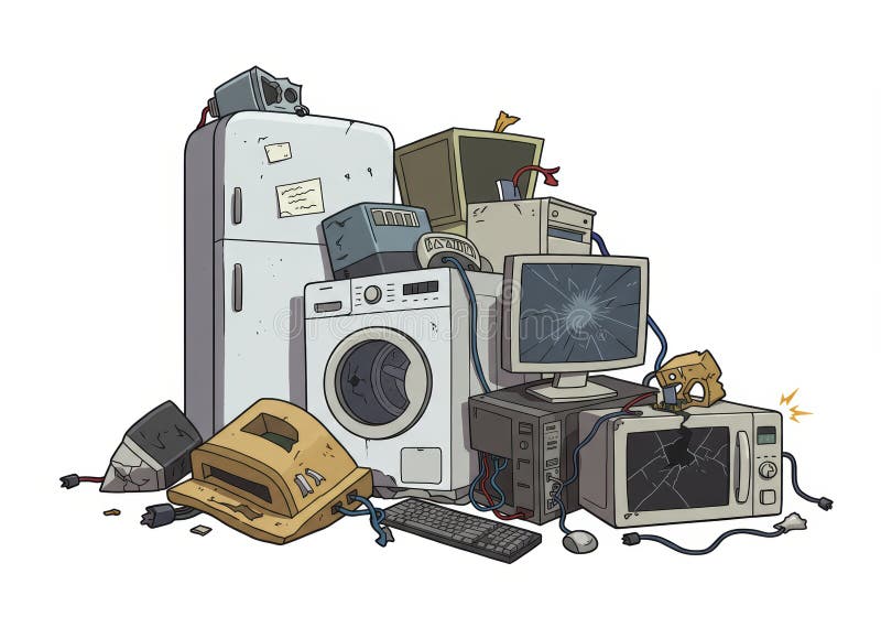 Pile of Broken Home Appliances and Electronic Waste Illustration Stock ...