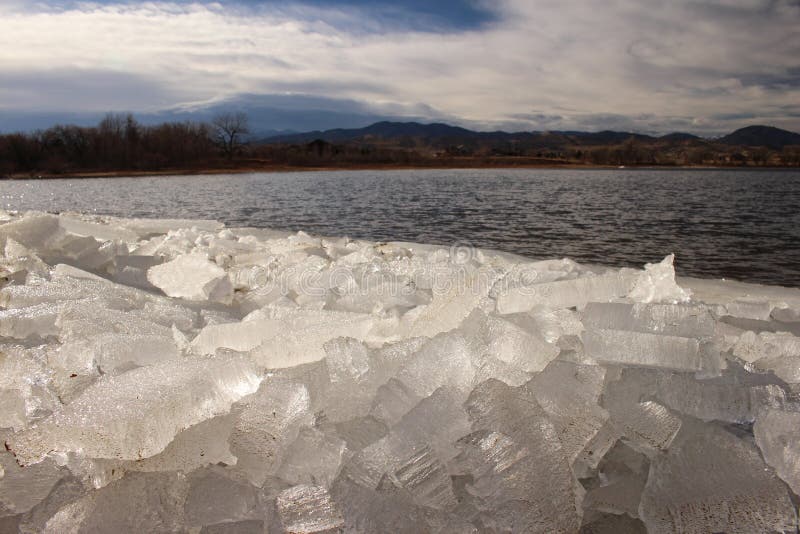 Pile of Broken Ice Along Lakeshore in Colorado Stock Photo - Image of ...