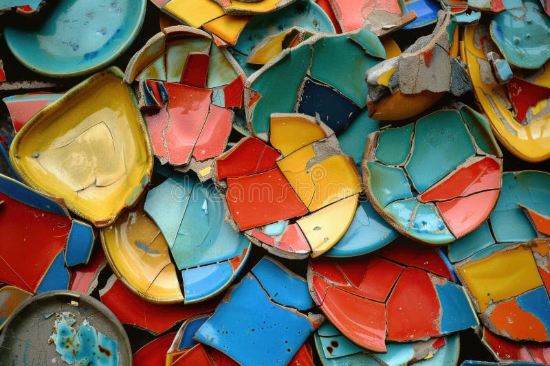 A Pile of Broken Plates Stacked on Top of Each Other. Suitable for ...