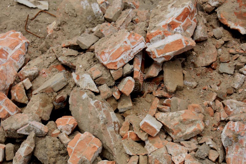 Broken Bricks on Construction Site Stock Photo - Image of pile, stone ...