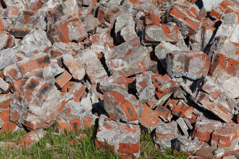 Pile of Broken Red Bricks on Construction Site, Garbage Stock Image ...
