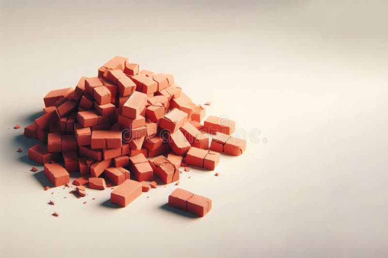 A Pile of Broken Red Bricks. Space for Text. Stock Image - Image of ...