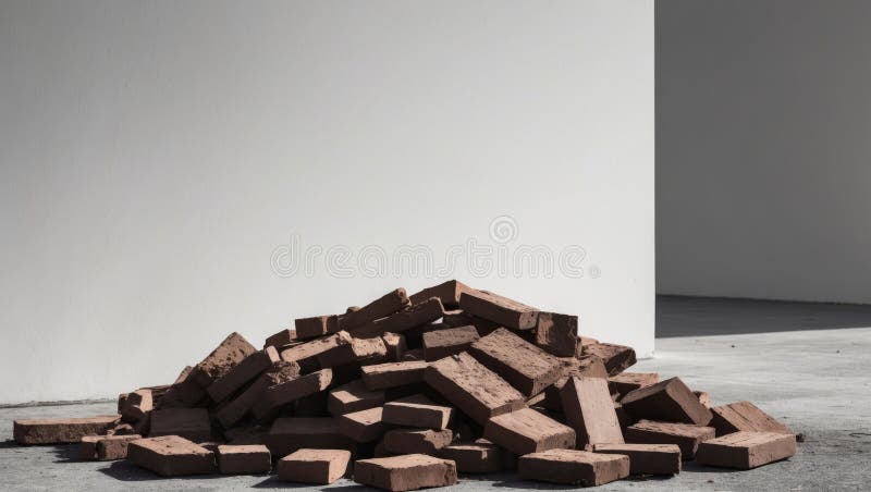 Pile of Brown Bricks Scattered on the Ground. Stock Photo - Image of ...
