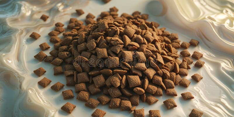 Pile of Brown Pet Food Kibble on Light Background with Texture. Stock ...